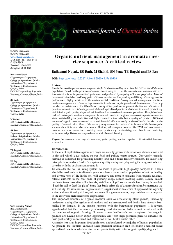 (PDF) Organic nutrient management in aromatic rice-rice sequence: A ...