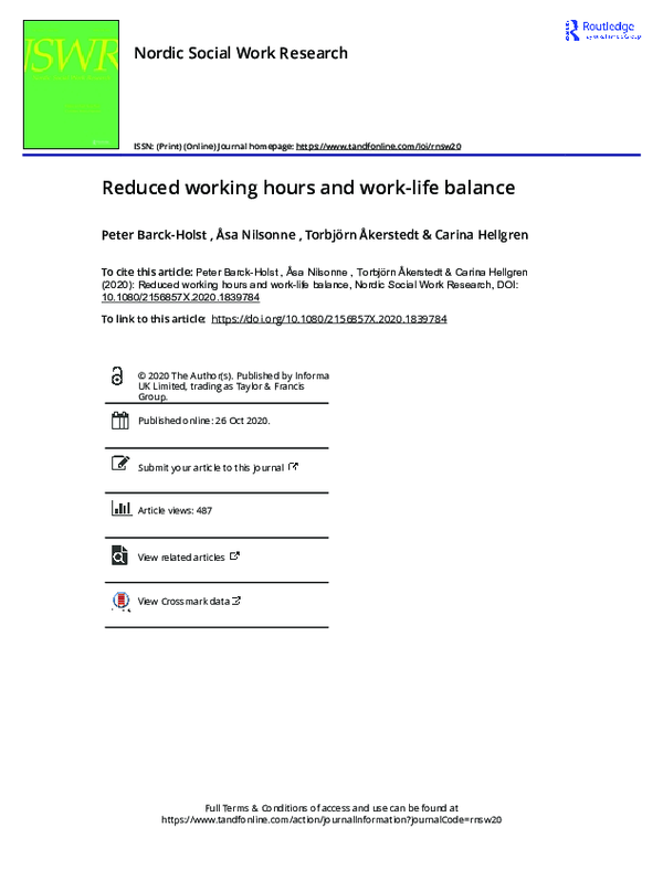(PDF) Reduced working hours and work-life balance