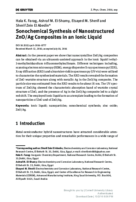 (PDF) Sonochemical Synthesis of Nanostructured ZnO/Ag Composites in an ...