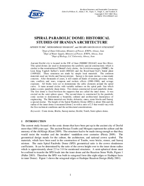 (PDF) SPIRAL PARABOLIC DOME: HISTORICAL STUDIES OF IRANIAN ARCHITECTURE
