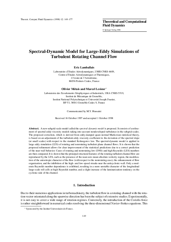(PDF) Large-eddy simulation of turbulent heat convection in a spanwise rotating channel flow ...