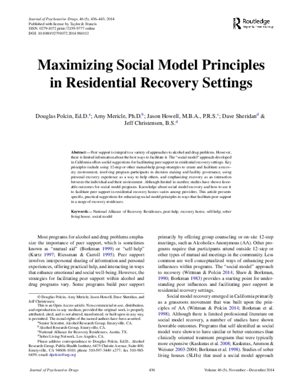(PDF) Maximizing Social Model Principles in Residential Recovery ...