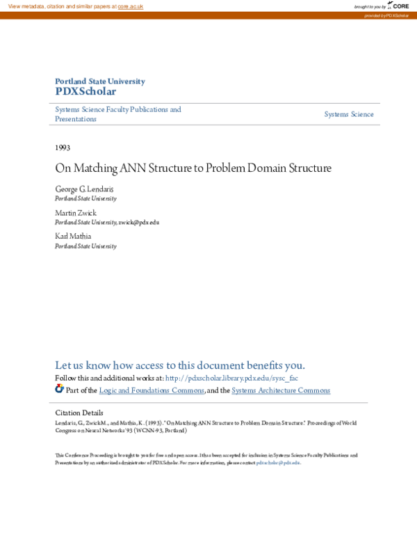 (PDF) On Matching ANN Structure to Problem Domain Structure