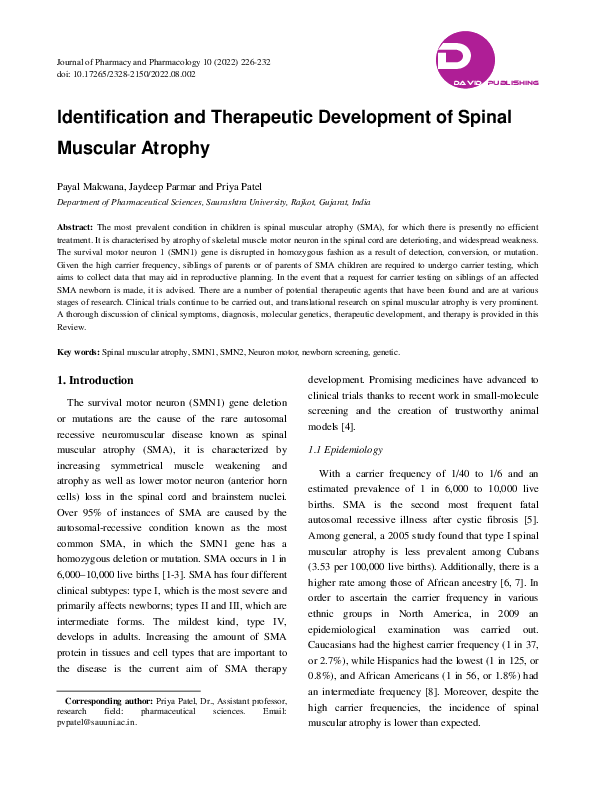 (PDF) Identification and Therapeutic Development of Spinal Muscular Atrophy