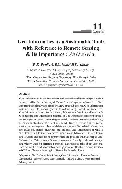 (PDF) Geo Informatics as a Sustainable Tools with Reference to Remote Sensing & Its Importance ...