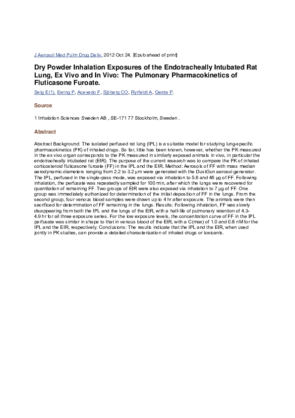 (PDF) Dry Powder Inhalation Exposures of the Endotracheally Intubated ...