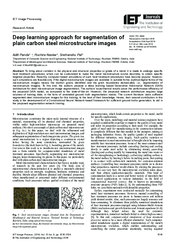Pdf A Deep Learning Approach For Segmentation Of Plain Carbon Steel Microstructure Images