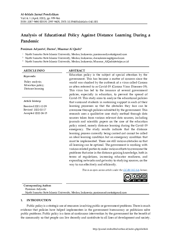 (PDF) Analysis of Educational Policy Against Distance Learning During a ...