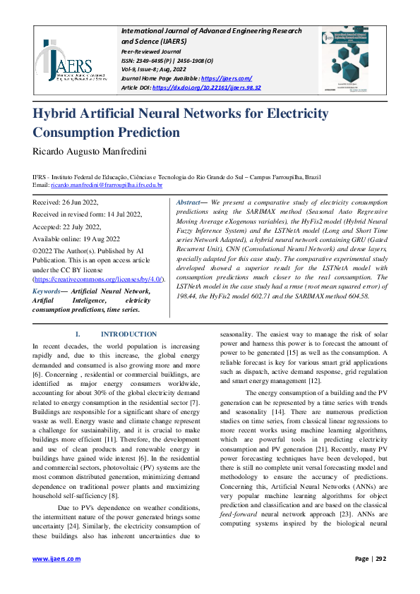 (PDF) Hybrid Artificial Neural Networks for Electricity Consumption Prediction