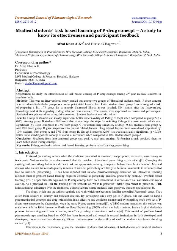 (PDF) Medical students' task based learning of P-drug concept - A study ...