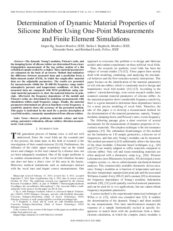 (PDF) Determination of Dynamic Material Properties of Silicone Rubber Using One-Point ...