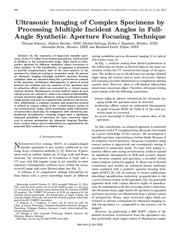 Pdf Ultrasonic Imaging Of Complex Specimens By Processing Multiple