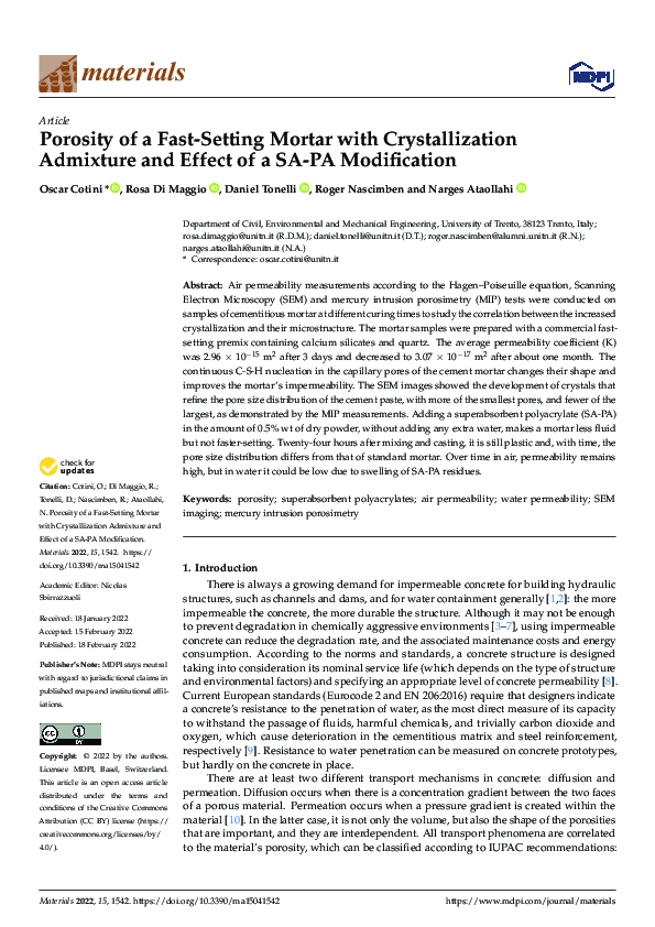 (PDF) Porosity of a Fast-Setting Mortar with Crystallization Admixture ...