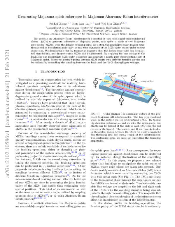 (PDF) Generating Majorana qubit coherence in Majorana Aharonov-Bohm interferometer | Wei-min ...