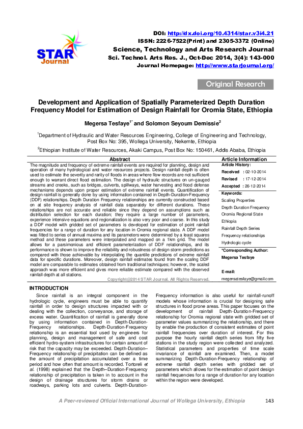 (PDF) Development and Application of Spatially Parameterized Depth Duration Frequency Model for ...