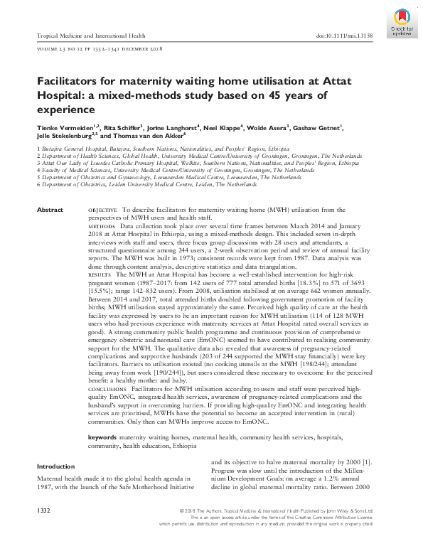 (PDF) Facilitators for maternity waiting home utilisation at Attat ...