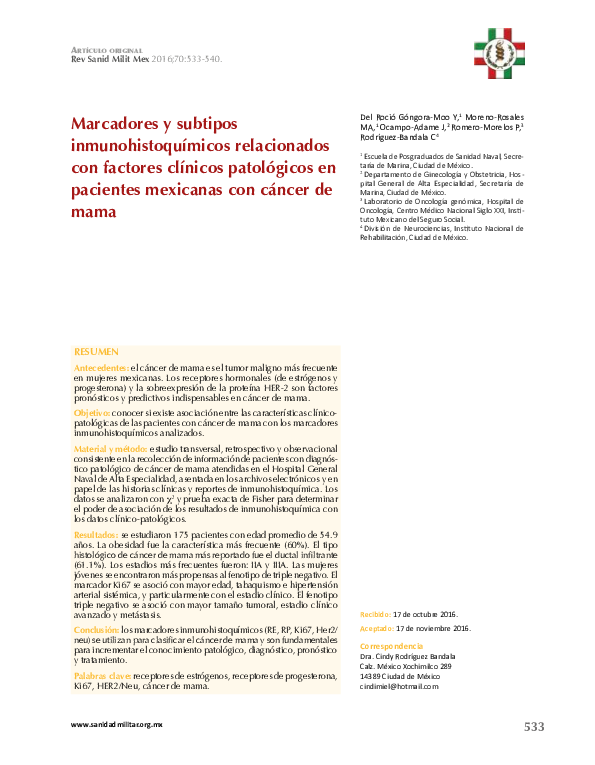 (PDF) Marcadores y subtipos inmunohistoquímicos relacionados con ...