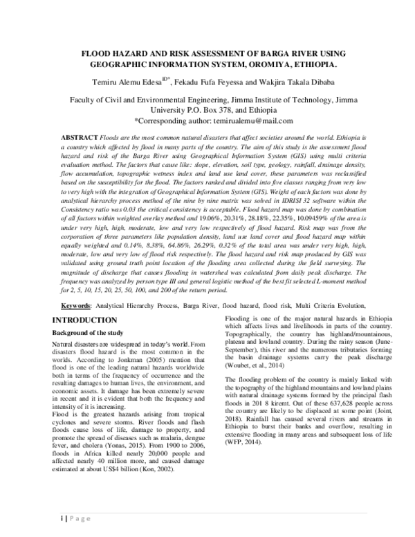 (PDF) FLOOD HAZARD AND RISK ASSESSMENT OF BARGA RIVER USING GEOGRAPHIC INFORMATION SYSTEM ...