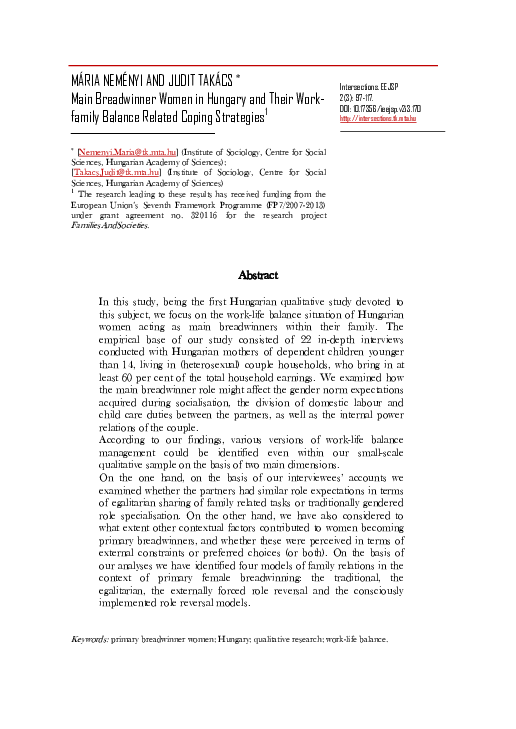 (PDF) Main Breadwinner Women in Hungary and Their Work-family Balance ...
