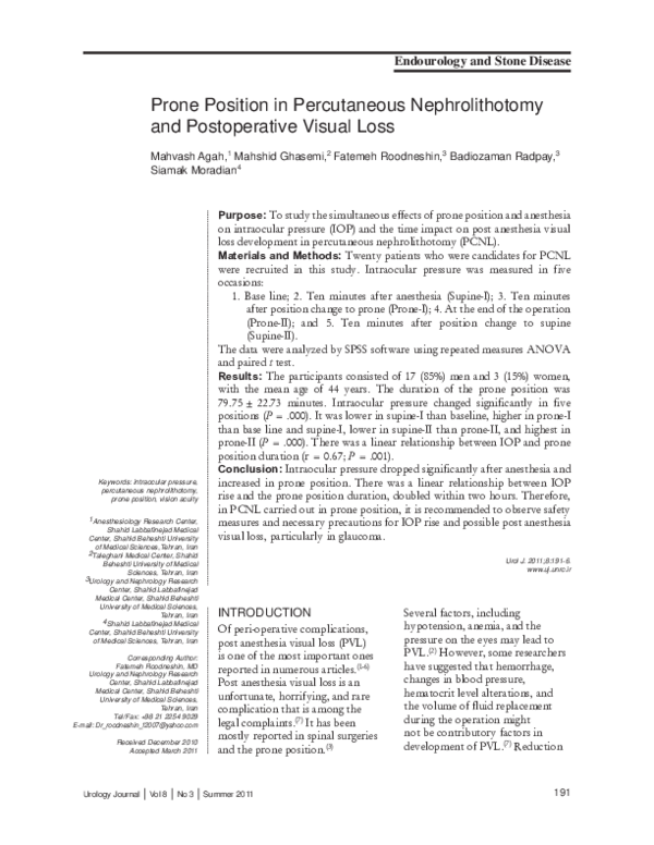 (PDF) Prone position in percutaneous nephrolithotomy and postoperative ...