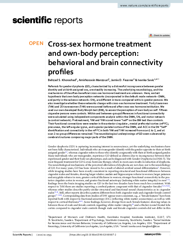 (PDF) Cross-sex hormone treatment and own-body perception: behavioral ...