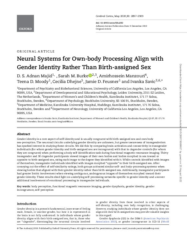 (PDF) Neural Systems for Own-body Processing Align with Gender Identity ...
