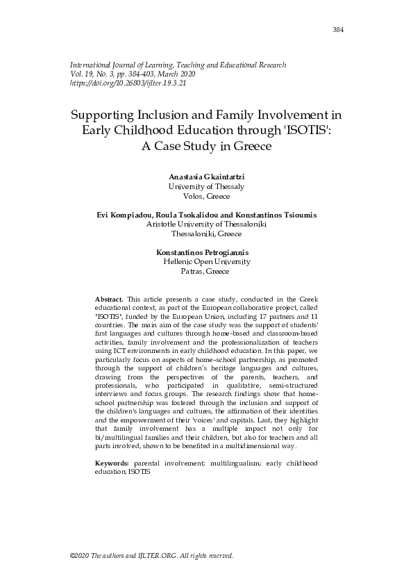 (PDF) Supporting Inclusion and Family Involvement in Early Childhood ...