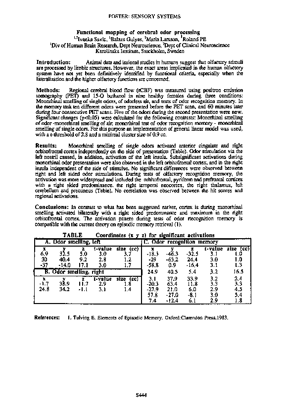 (PDF) Functional mapping of cerebral odor processing