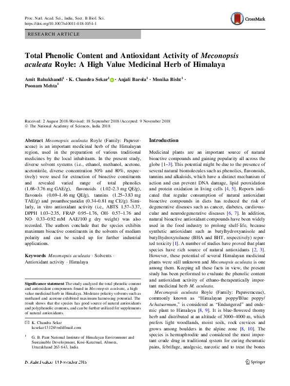 (PDF) Total phenolic content and antioxidant activity of three Iranian endemic Achillea species