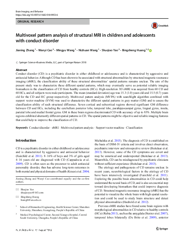 (PDF) Multivoxel pattern analysis of structural MRI in children and adolescents with conduct ...