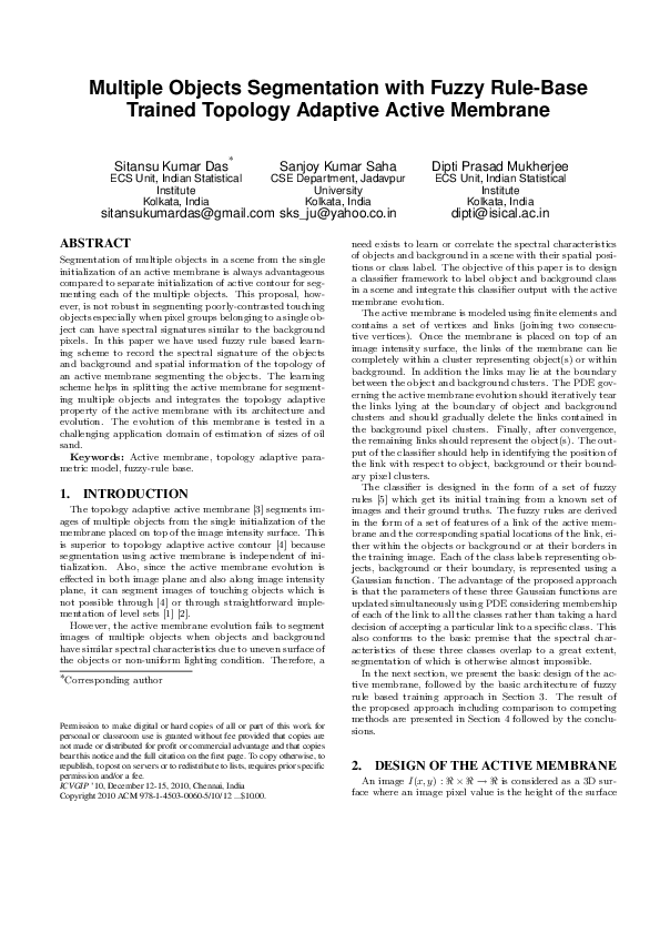 (PDF) Multiple objects segmentation with fuzzy rule-base trained topology adaptive active ...
