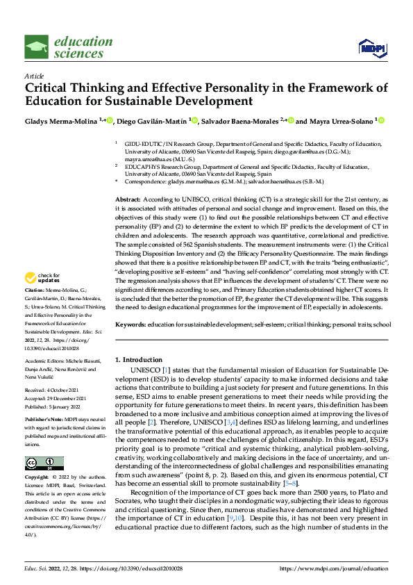 (PDF) Critical Thinking and Effective Personality in the Framework of ...
