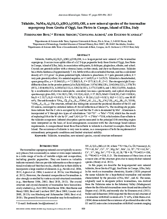 (PDF) Tsilaisite, NaMn3Al6(Si6O18)(BO3)3(OH)3OH, a new mineral species ...