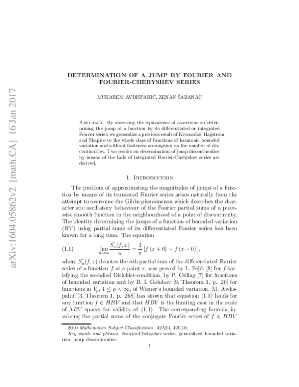 (PDF) Determination of a jump by Fourier and generalized Fourier-Jacobi series