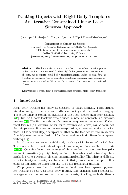 Pdf Tracking Objects With Rigid Body Templates An Iterative Constrained Linear Least Squares
