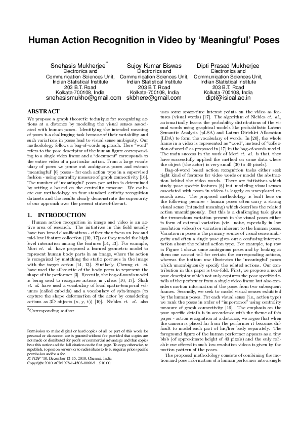 (PDF) Human action recognition in video by 'meaningful' poses