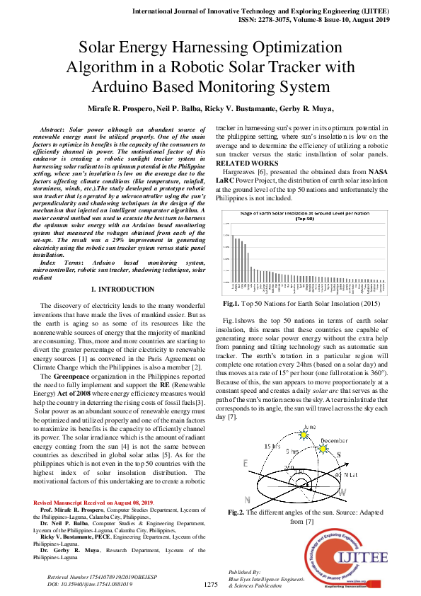 Pdf Solar Energy Harnessing Optimization Algorithm In A Robotic Solar Tracker With Arduino