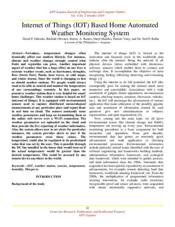(PDF) Internet of Things (IOT) Based Home Automated Weather Monitoring System | Neil Balba ...