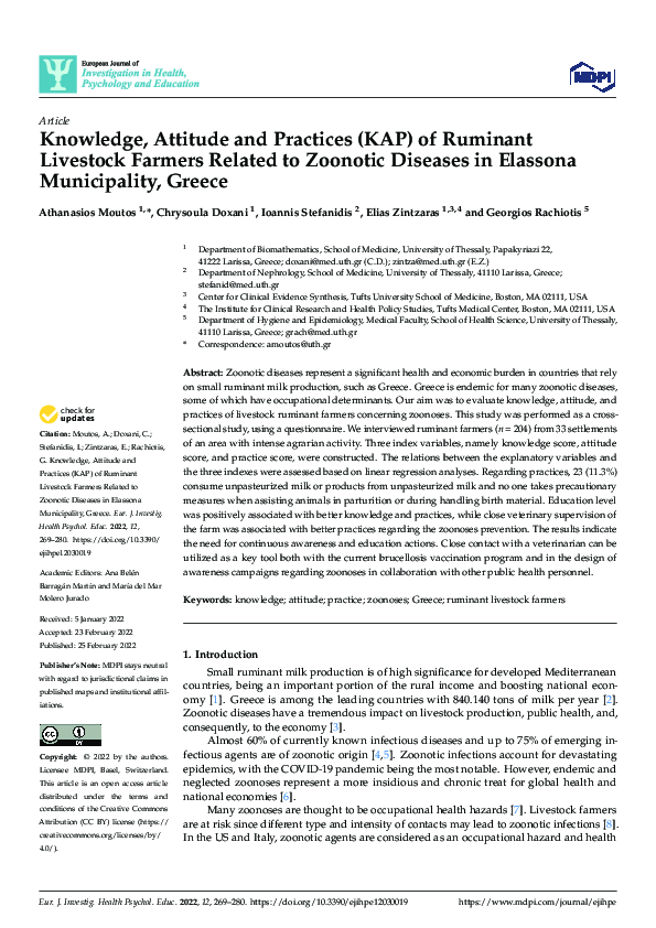 (PDF) Knowledge, Attitude and Practices (KAP) of Ruminant Livestock Farmers Related to Zoonotic ...