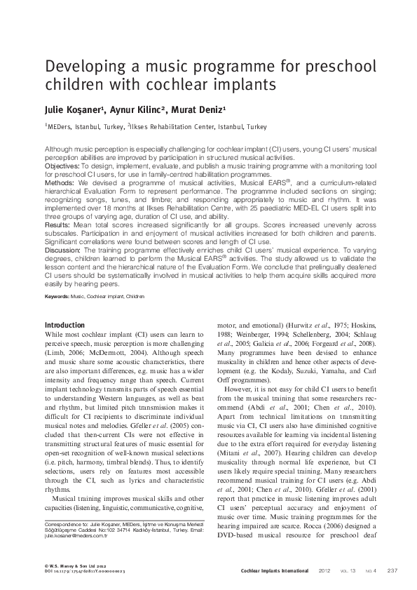 (PDF) Developing a music programme for preschool children with cochlear ...