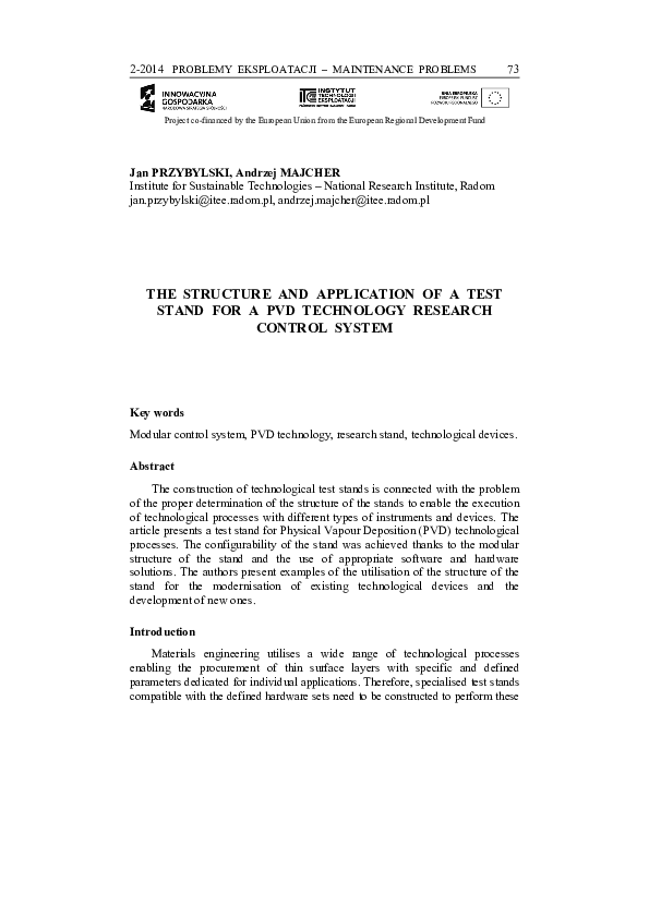 (PDF) The structure and application of a test stand for a PVD ...