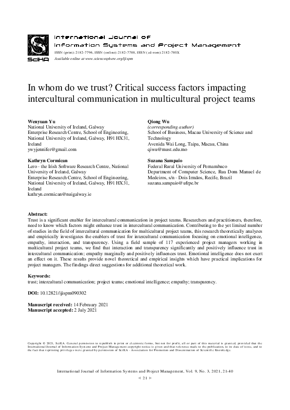 (PDF) In whom do we trust? Critical success factors impacting intercultural communication in ...