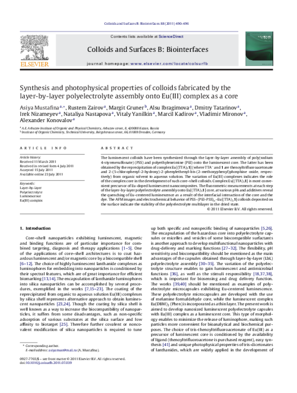(PDF) Synthesis and photophysical properties of colloids fabricated by the layer-by-layer ...