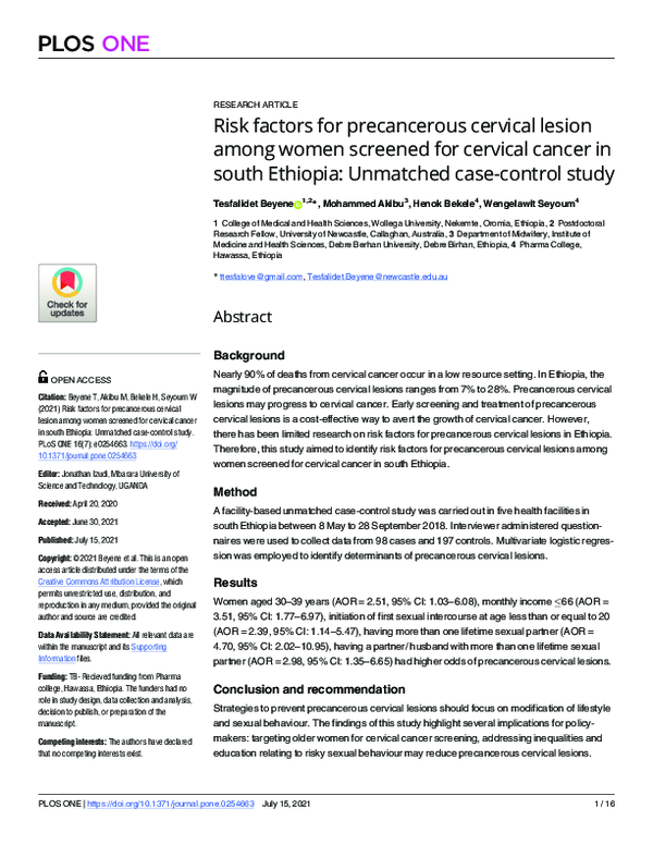 (PDF) Risk factors for precancerous cervical lesion among women ...