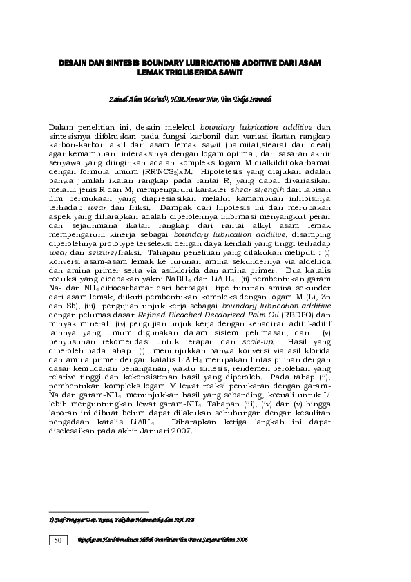 (PDF) Desain dan sintesis boundary lubrications additive dari asam ...