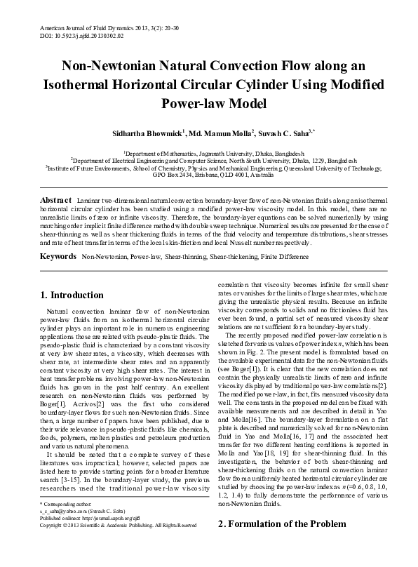 (PDF) Non-Newtonian Mixed Convection Flow along an Isothermal Horizontal Circular Cylinder