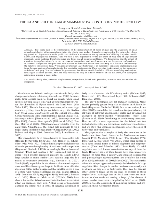 (PDF) The Island Rule in Large Mammals: Paleontology Meets Ecology
