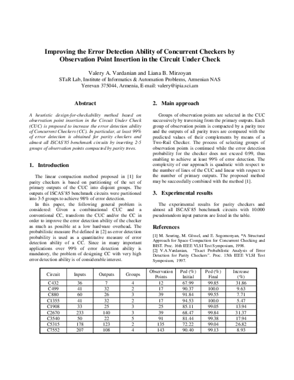 (PDF) Improving the error detection ability of concurrent checkers by observation point ...
