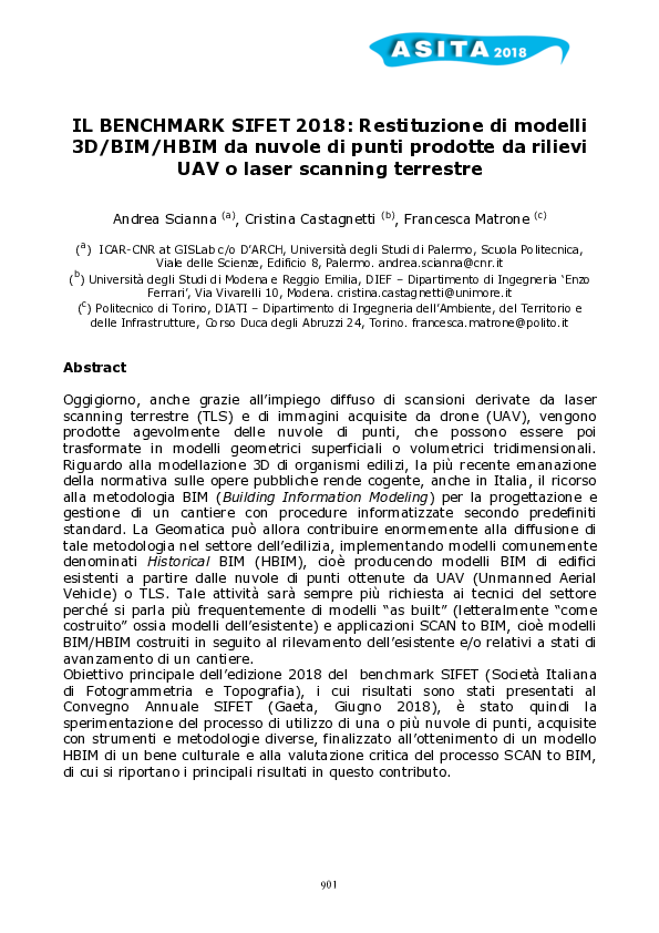 (PDF) IL BENCHMARK SIFET 2018: Restituzione di modelli 3D/BIM/HBIM da ...