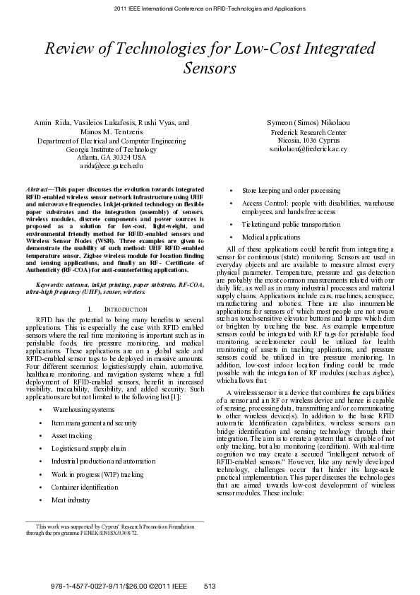 (PDF) Review of technologies for low-cost integrated sensors